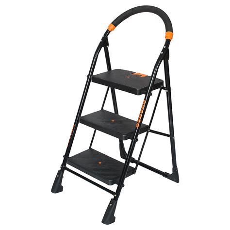 Black Mild Steel Three Step Ladder Pollux Premium Heavy For Home At Rs