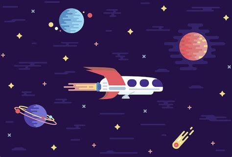 Vaisseau Spatial Vole Dans Lespace Illustration Vectorielle En Style