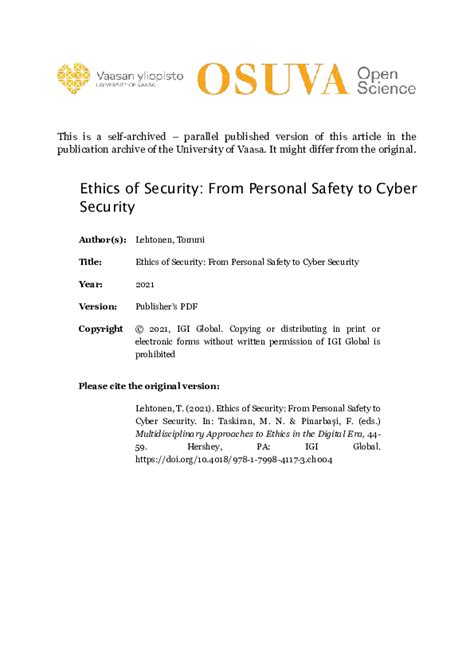 Pdf Ethics Of Security