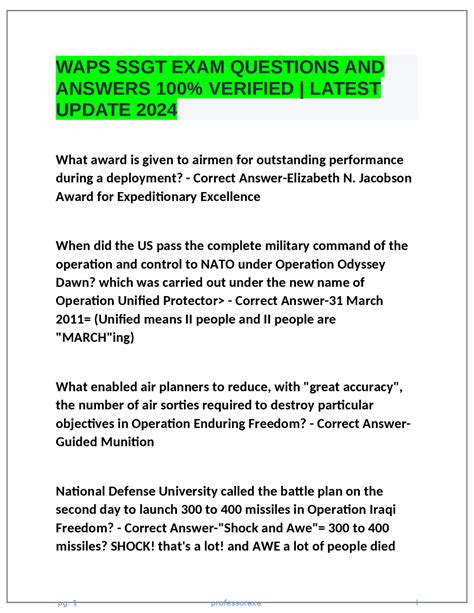 Waps Ssgt Exam Questions And Answers 100 Verified Latest Update 2024 Exams Advanced