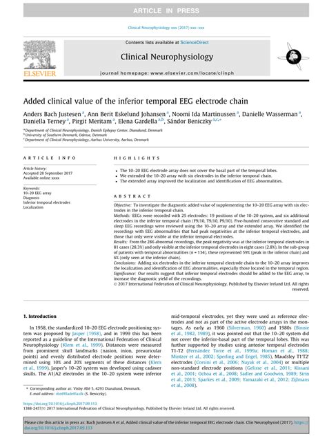 Pdf Added Clinical Value Of The Inferior Temporal Eeg Electrode Chain
