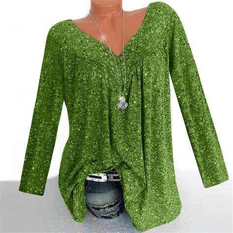 Qucoqpe Womens Plus Size Tops Fashion Ruched Solid V Neck Long Sleeve