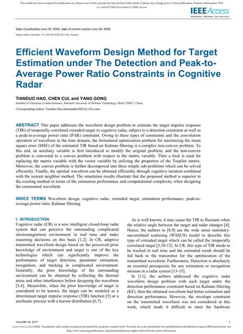 PDF Efficient Waveform Design Method For Target Estimation Under The Detection And Peak To
