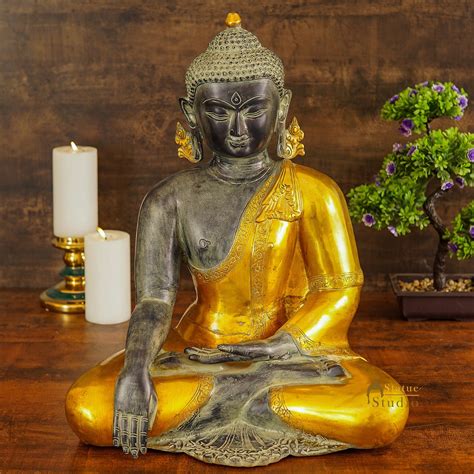 Brass Large Size Antique Gold Buddha Statue Finest Home Dacor T