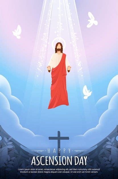 Happy Ascension Day Design With Jesus Christ In Heaven