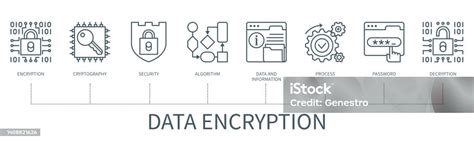 Data Encryption Vector Infographic In Minimal Outline Style Stock Illustration Download Image