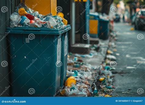 Garbage In A Trash Can On The Street Environmental Pollution Stock