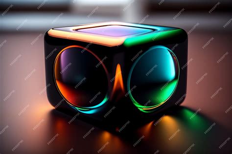 tesseract with embedded spheres and neon reflection ai generated