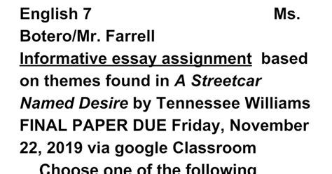 PB Informative Essay Assignment Google Docs