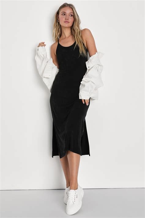 Washed Black Dress Sleeveless Midi Dress Racerback Dress Lulus
