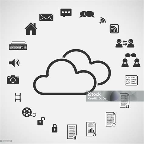 Set Of Black And White Cloud Computing Icons Stock Illustration