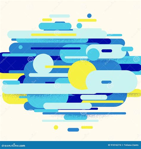 Vector Illustration Of Dynamic Composition Made Of Colored Rounded Shapes Lines Stock Vector