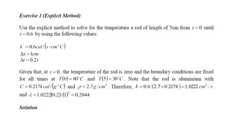 Exercise 1 Explicit Method Use The Explicit Method