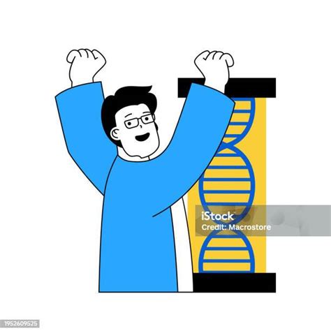 웹에 대 한 평면 디자인에 만화 사람들과 과학 실험실 개념 과학자는 의학을 위해 Dna 분자의 유전자 검사를 만듭니다 소셜