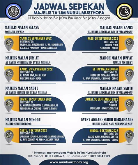 Jadwal Majlis Nurul Musthofa 25 September 01 Oktober 2022 Pemuda