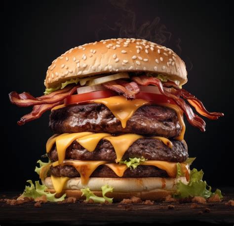 Una Hamburguesa Doble Con Queso Tocino Y Lechuga Foto Premium