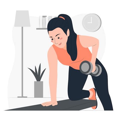 Premium Vector Vector Young Woman Exercising With Sport Equipment