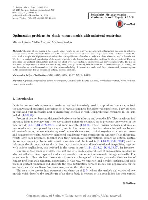 Optimization Problems For Elastic Contact Models With Unilateral
