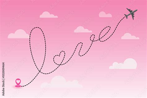 Vector Love Airplane Route Air Plane Flight Route With Start Point And Dash Line Trace
