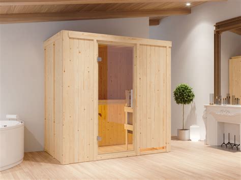 Karibu Sauna Variado inkl 9 kW Ofen mit integr Steuerung mit Klarglas Ganzglastür ohne