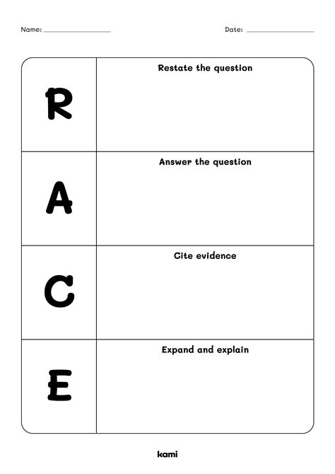 R A C E Writing Template Black White For Teachers Perfect For