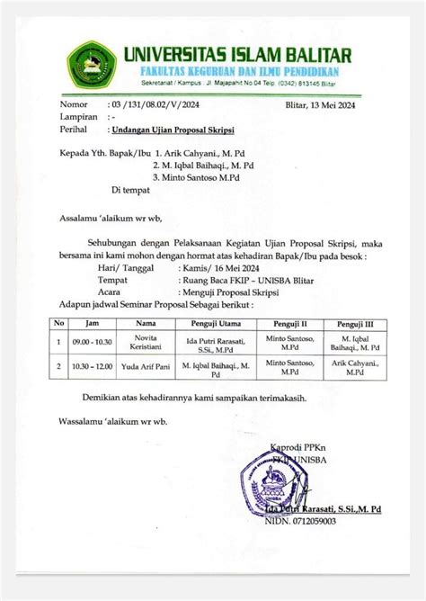 Undangan Ujian Proposal Skripsi Fakultas Keguruan Dan Ilmu Pendidikan