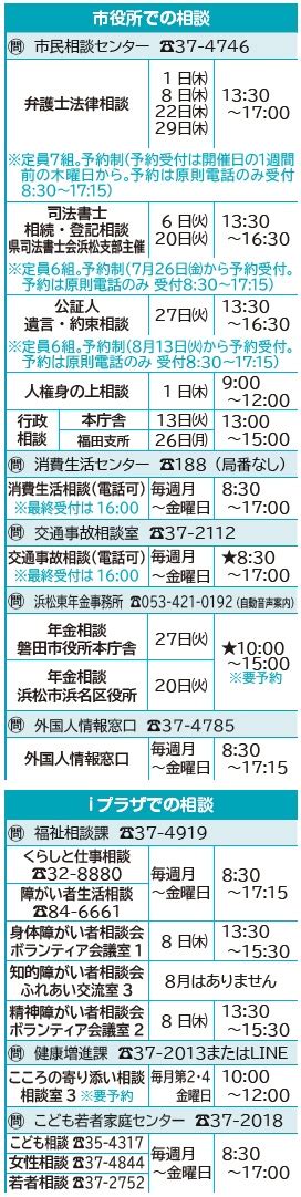 8月の相談窓口and救急医療情報 広報プラス 広報いわた