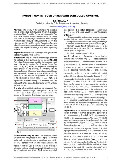 Pdf Robust Non Integer Order Gain Scheduled Control