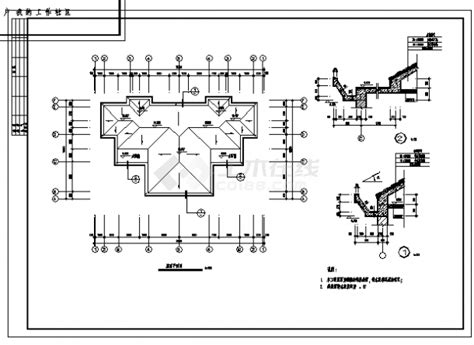 某三层双拼别墅建筑施工cad图，共六张土木在线
