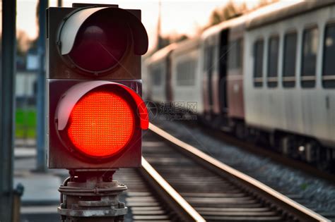 火车轨道旁红灯闪烁高清图片下载 正版图片600670705 摄图网