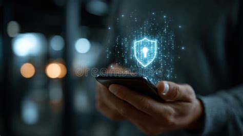 Person Holding Smartphone With Digital Security Shield And Keyhole Icon Glowing Symbolizing