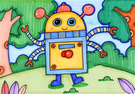 机器人简笔画可涂色 机器人简笔画涂色 彩色 画趣文库（我爱生活）