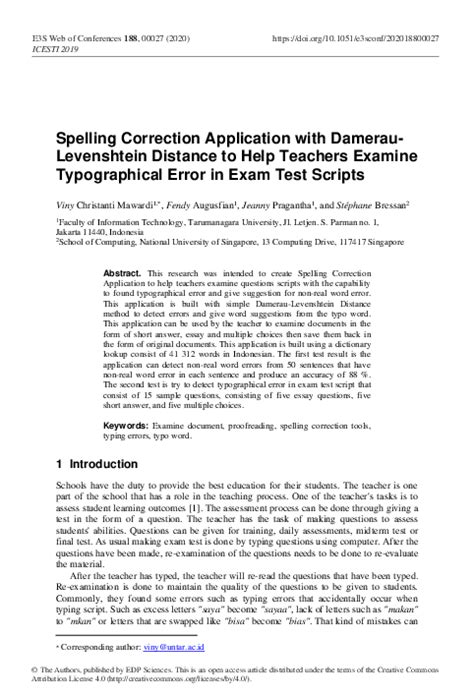 Pdf Spelling Correction Application With Damerau Levenshtein Distance