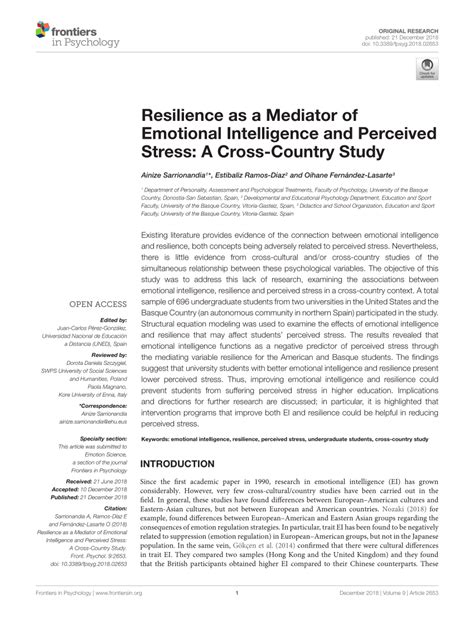 Pdf Resilience As A Mediator Of Emotional Intelligence And Perceived