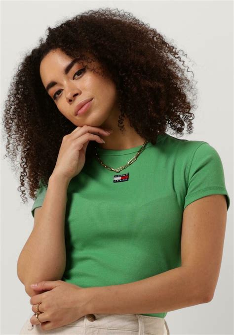 Groene Tommy Jeans T Shirt Tjw Bby Rib Xs Badge Omoda
