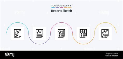 Reports Sketch Line 5 Icon Pack Including Page Data Report Bookmark Page Stock Vector Image