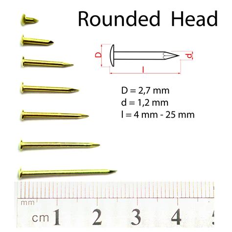 Solid Brass Nails 18 X 532 1 12 X 4 25mm Round Head Golden