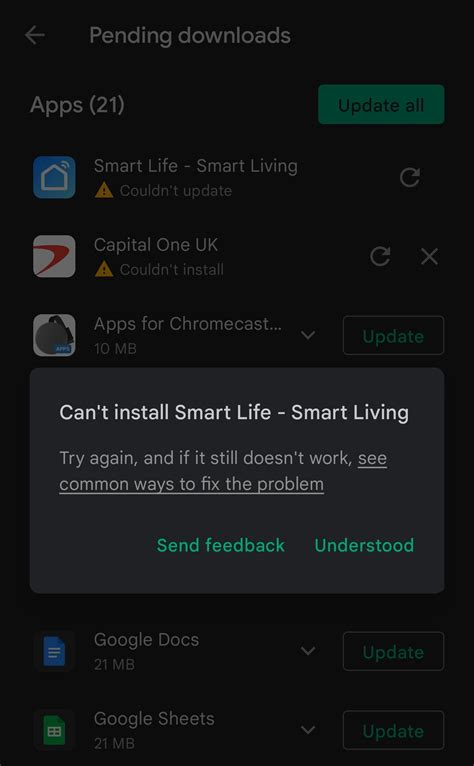 some apps not updating or unable to install new apps after updating to
