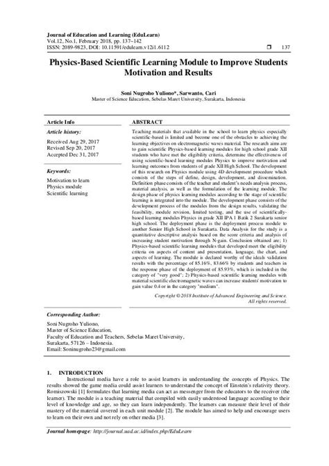 Physics Based Scientific Learning Module To Improve Students Motivation