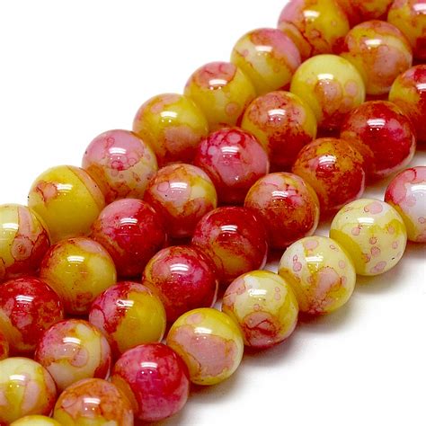 Koraliki Szklane Marmurki Kulki 8mm Żółto Czerwone 50szt 14533545053