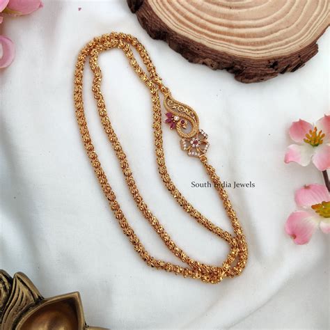 Peacock Ad Stone Mugappu Chain South India Jewels Online Shop