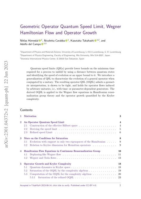 Pdf Geometric Operator Quantum Speed Limit Wegner Hamiltonian Flow And Operator Growth