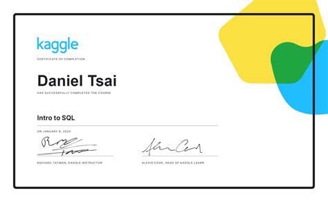 Daniel Tsai Completed The Intro To SQL Course On Kaggle