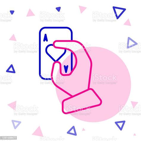 흰색 배경에 격리 된 카드 아이콘을 재생 을 들고 라인 손 카지노 게임 디자인 다채로운 개요 개념 벡터 일러스트레이션 4가지