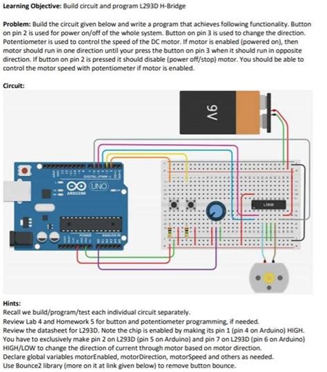 get answer learning objective build circuit and program l293d h bridge transtutors