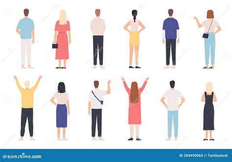People From Behind Adult Man And Woman Back View Standing Poses Happy