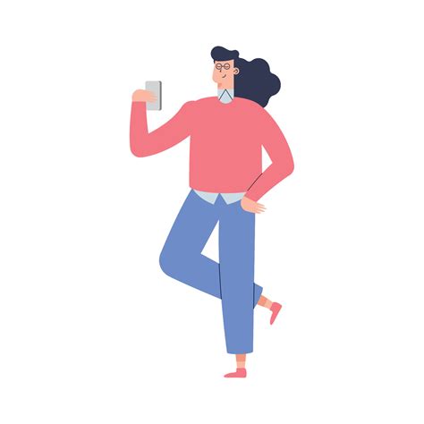 Woman Standing Using Smartphone 11176556 Vector Art At Vecteezy