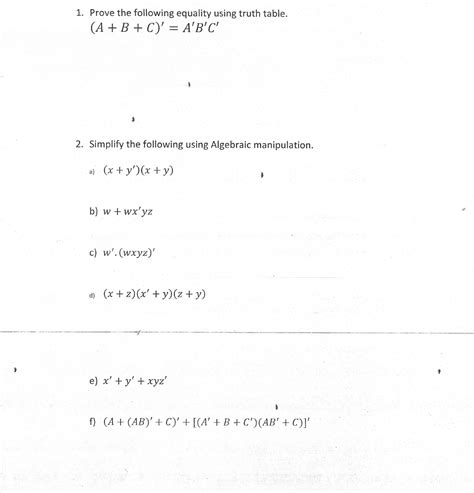 solved 1 prove the following equality using truth table a