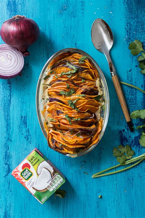 Recette De Gratin De Patates Douces Au Lait De Coco Oignons Rouges Et