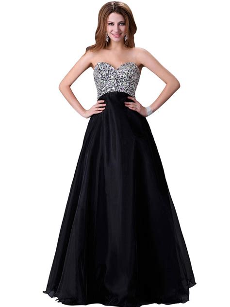 Sexy Black Prom Dresses Rhinestone A Line Lace Up Floor Length Prom Dr